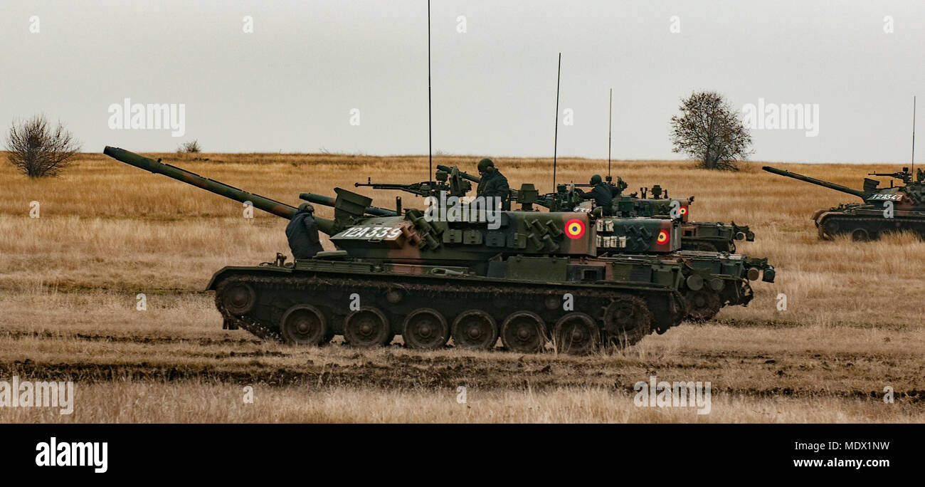 Romanian TR-85 tanks from 1st Company, 284th Tank Battalion, 282nd ...