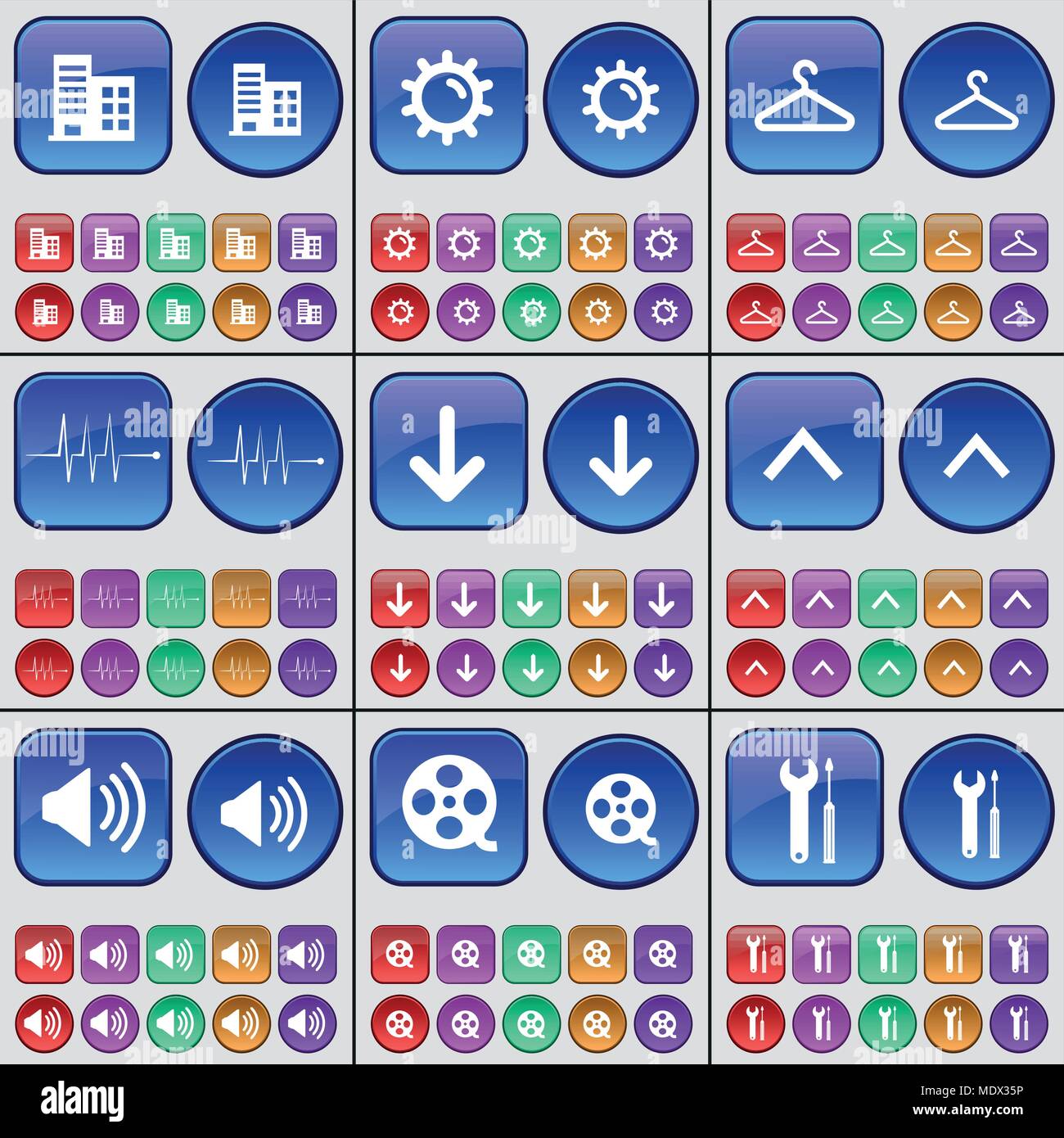 Building, Gear, Hanger, Pulse, Arrow down, Arrow up, Sound, Videotape ...