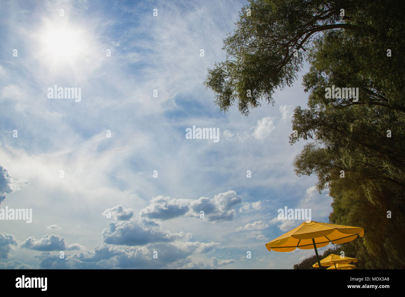 Light blue cyan parasols hi-res stock photography and images - Alamy