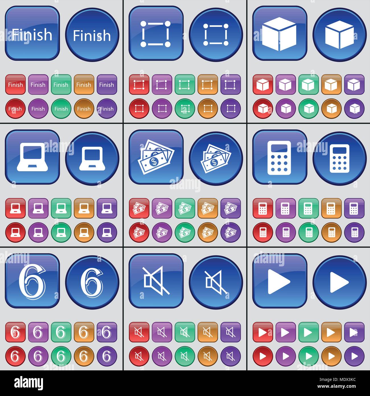 Finish, Frame, Cube, Laptop, Money, Calculator, Six, Mute, Media play ...