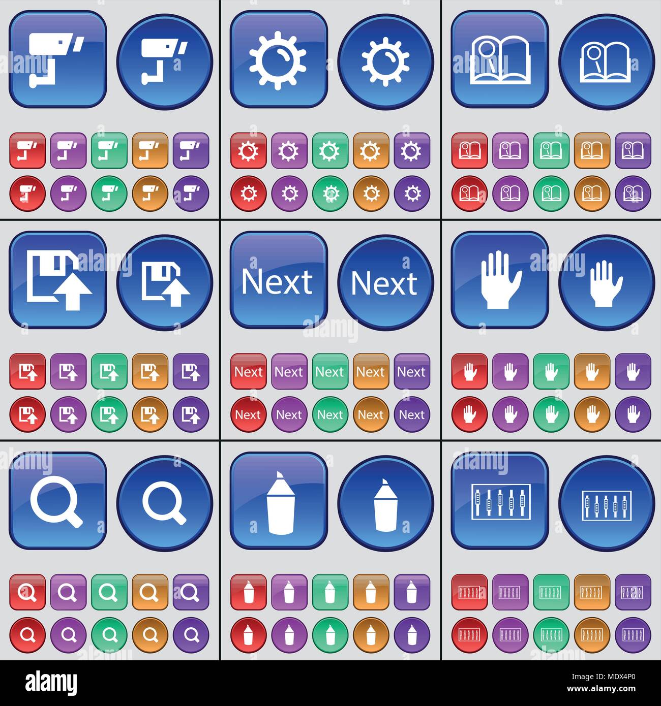 CCTV, Gear, Book, Floppy disk, Next, Hand, Magnifying glass, Pencil ...