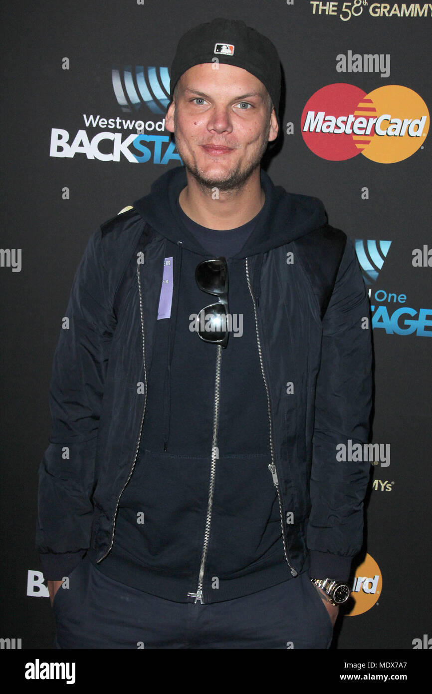 LOS ANGELES, CA - FEBRUARY 13: Avicii at the 2016 Grammys Radio Row ...