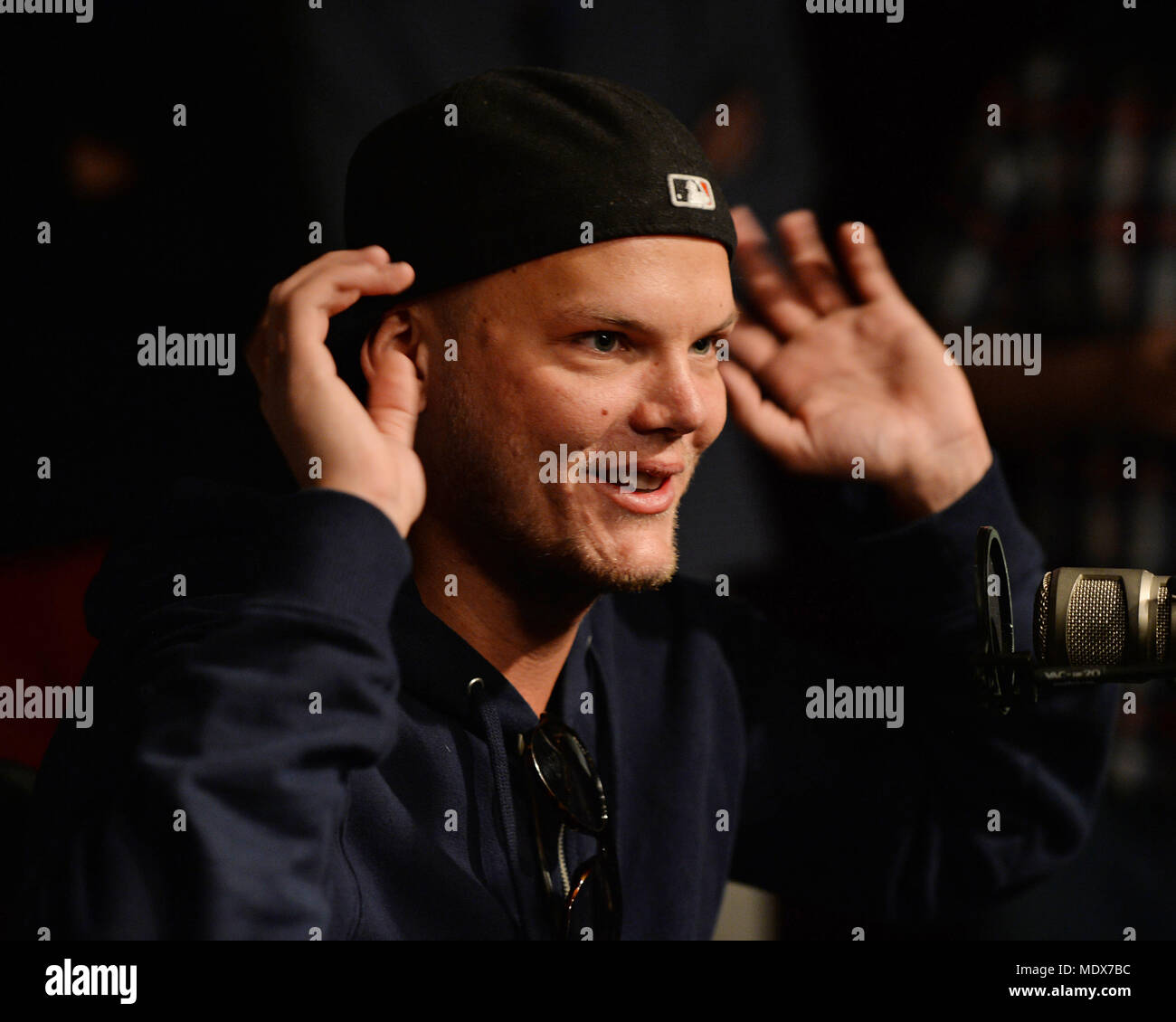 HOLLYWOOD, FL - FEBRUARY 12: Avicii visits radio station 97.3 The Hits ...
