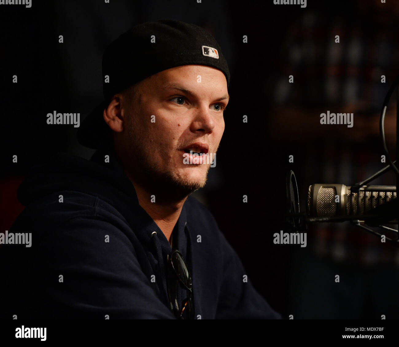 HOLLYWOOD, FL - FEBRUARY 12: Avicii visits radio station 97.3 The Hits ...