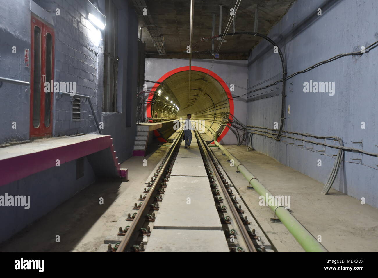 New Delhi, India. 20th April, 2018. A man is seen walking inside the ...