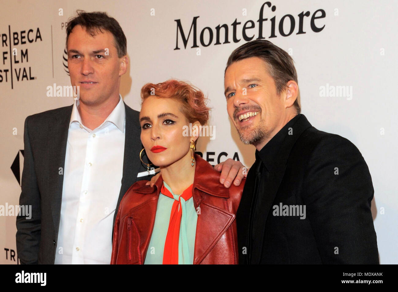 NEW YORK, NY - APRIL 19: Director Robert Budreau, actor Noomi Rapace and actor Ethan Hawke ...