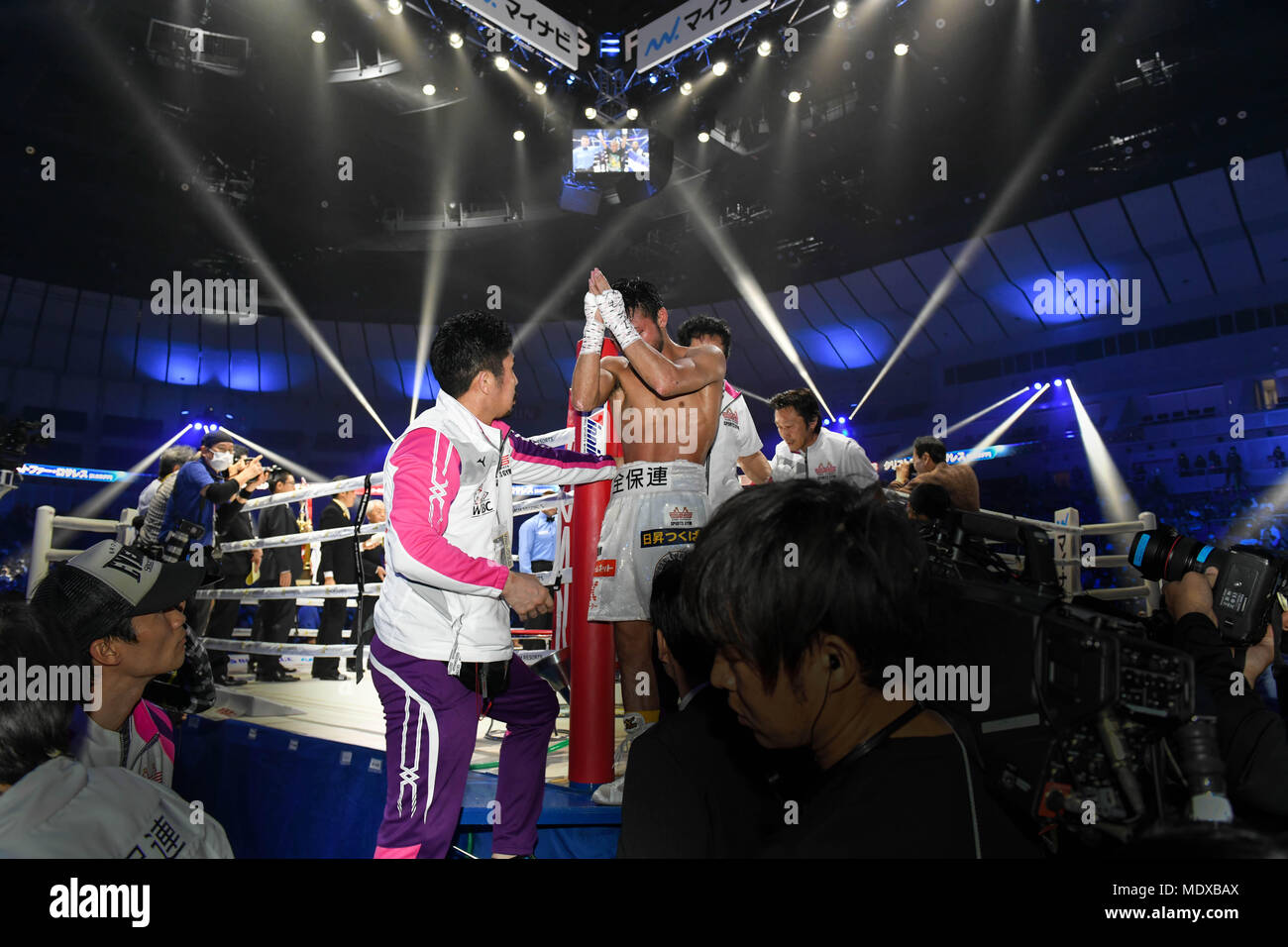 Kanagawa, Japan. 15th Apr, 2018. (L-R) Daichi Shibata, Daigo Higa (JPN ...