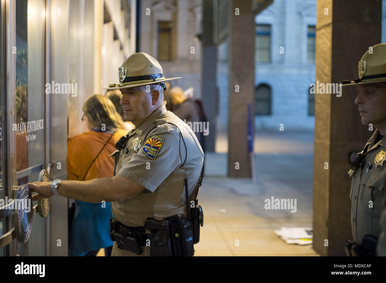 Phoenix, Arizona, USA. 20th Apr, 2018. A state trooper enters the state ...