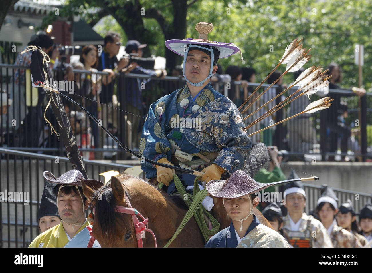 Tokyo, Japan. 21st Apr, 2018. A mounted archer wearing traditional ...