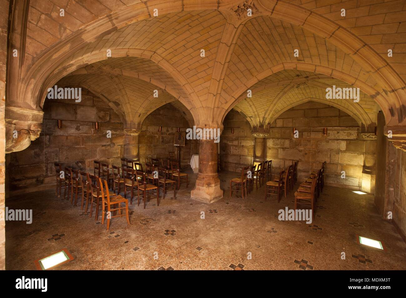 Paris, Rue Saint Martin, Church Saint Merri, crypt, capitals, vaults ...