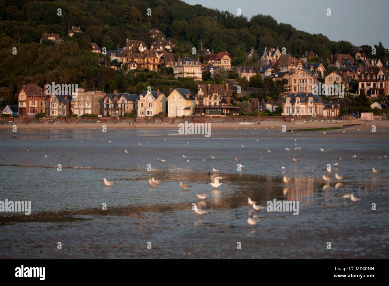 France, Lower Normandy, Côte Fleurie, houlgate, beach, sunset, setting ...
