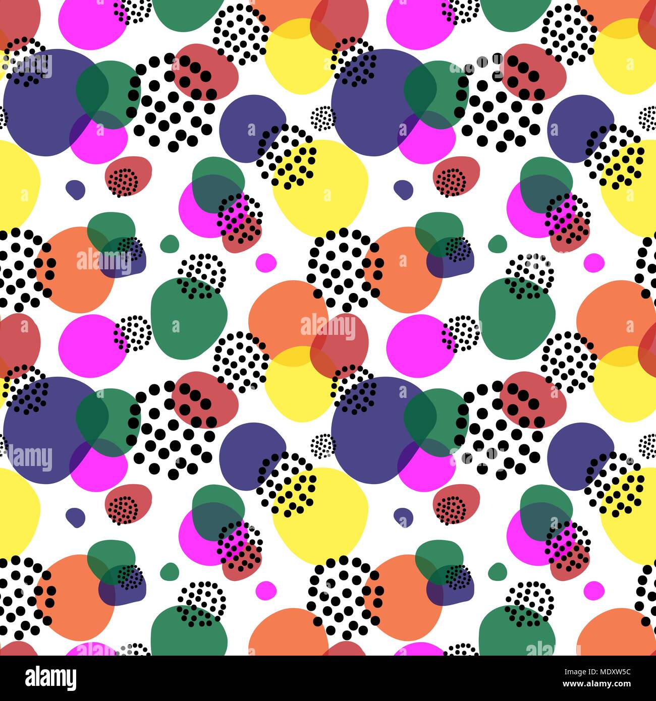 Seamless repeating pattern of multi-colored shapes and dots Stock ...