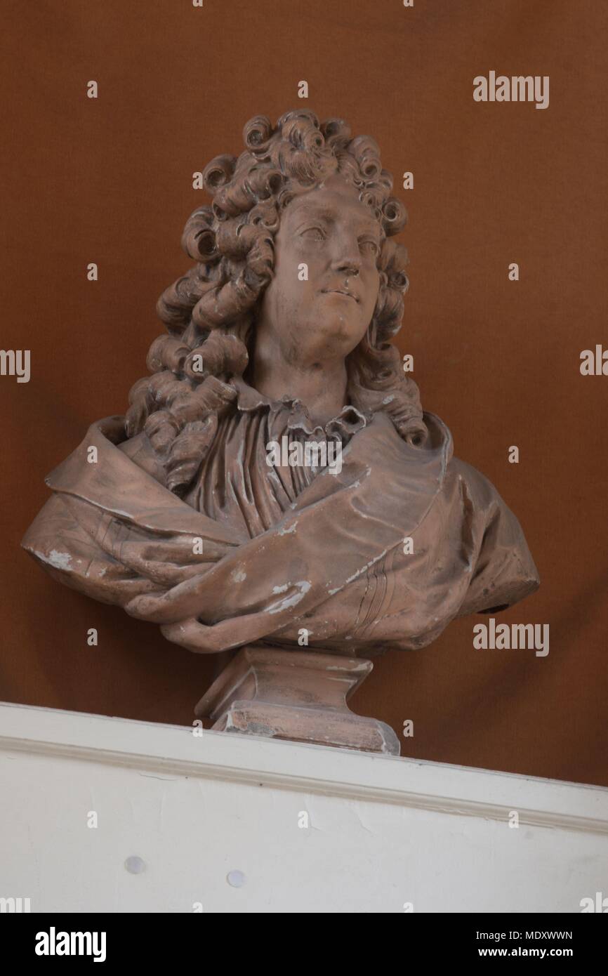 Paris, 20 rue du rocher, lycee racine, Grand escalier, bust of racine ...