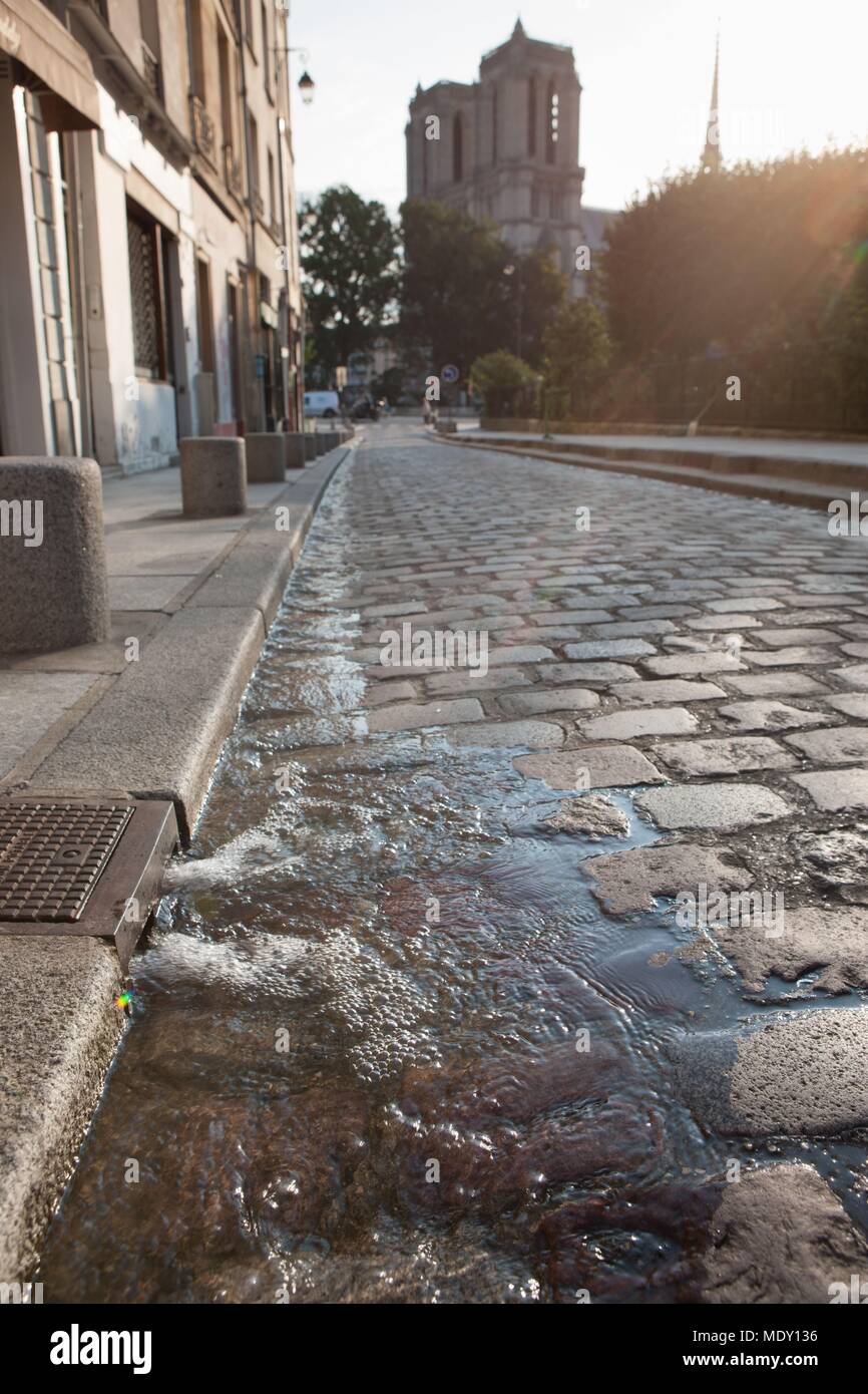 Paris, Latin Quarter, rue Saint Julien le Pauvre, cobbled street ...