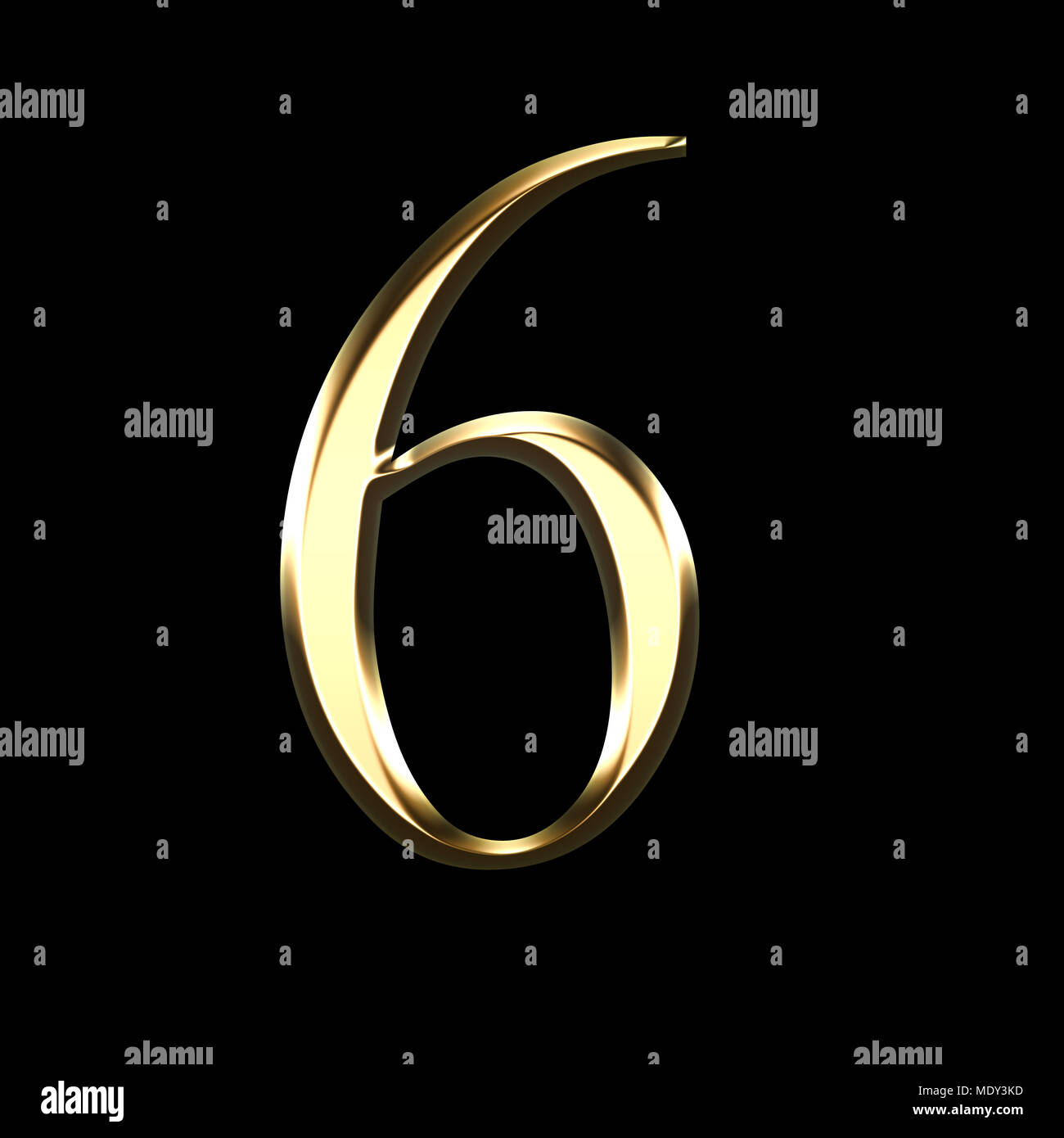 gold number six 3D illustration isolated on black background Stock ...