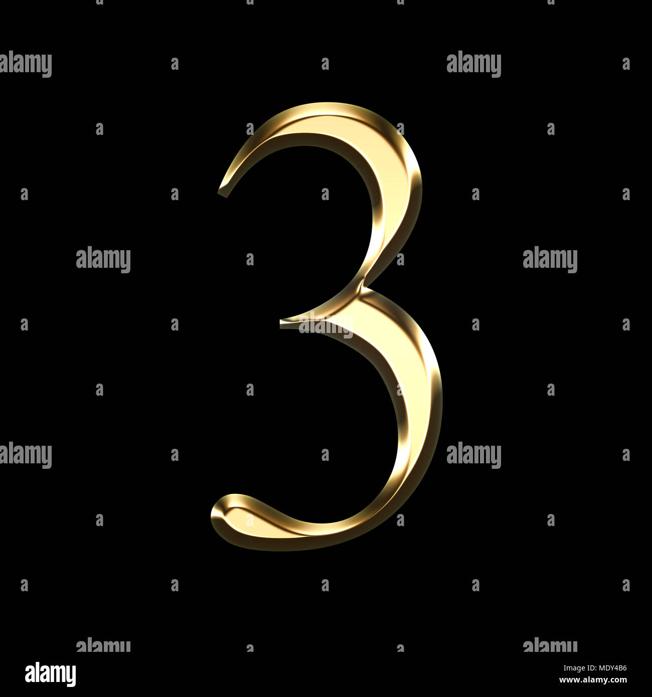 gold number three 3D illustration isolated on black background Stock ...