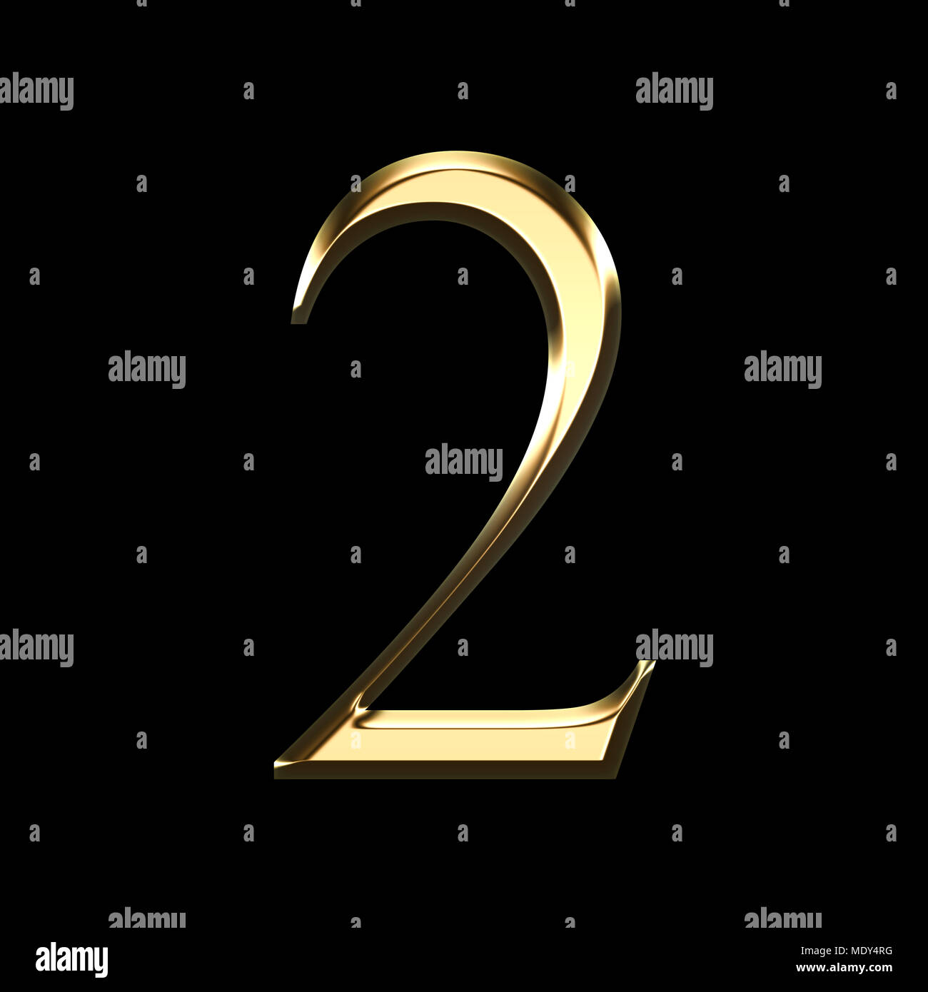 gold number two 3D illustration isolated on black background Stock ...