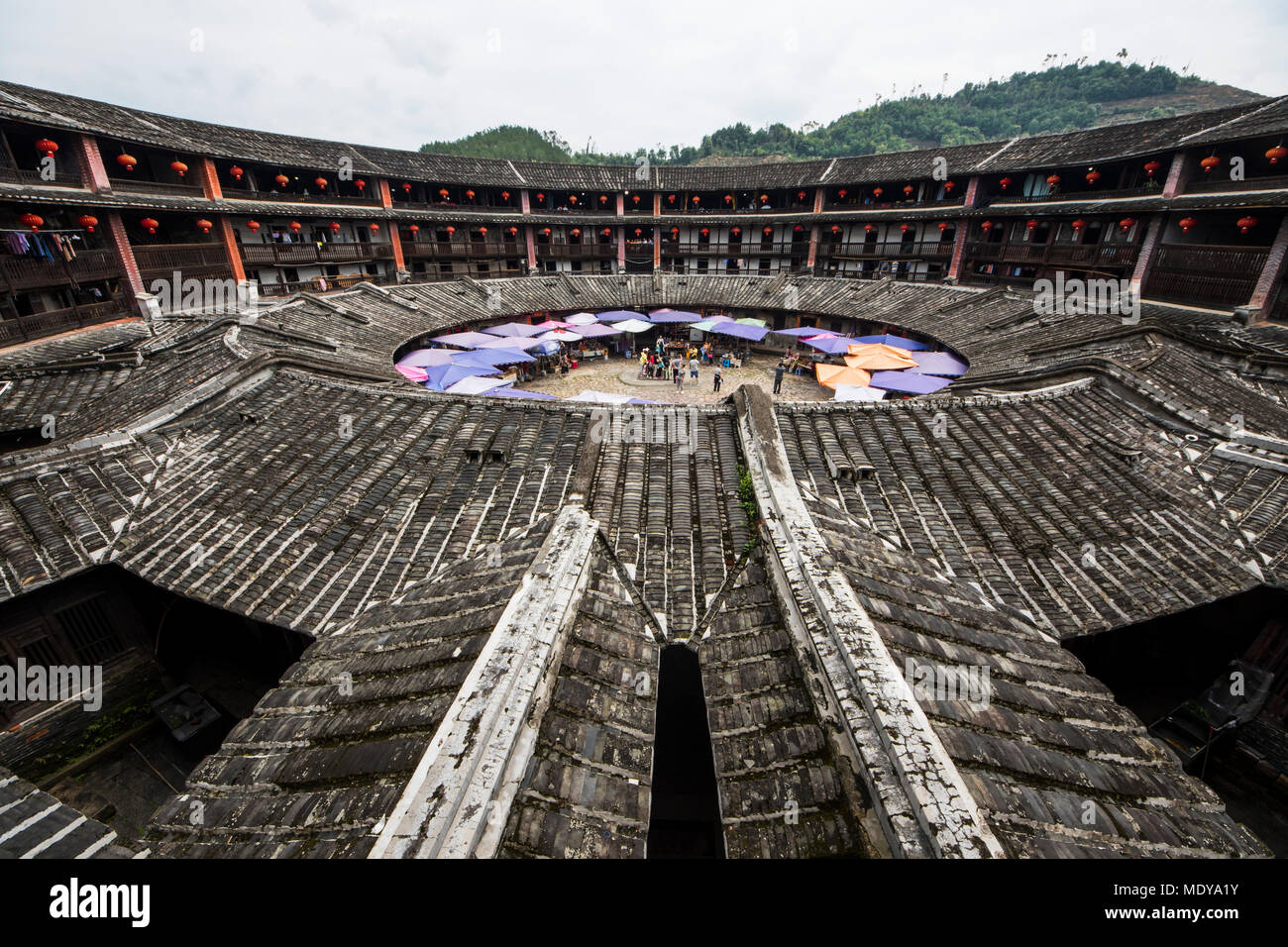 Tiled roofs around the circular common inner courtyard in the Eryi ...