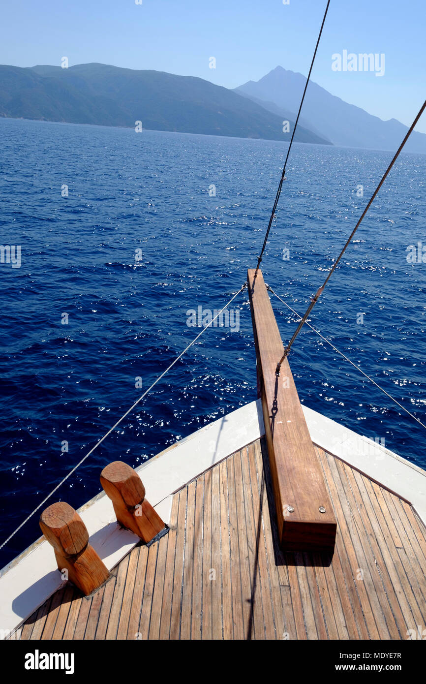 Ship on the sea heading to Mount Athos Stock Photo - Alamy