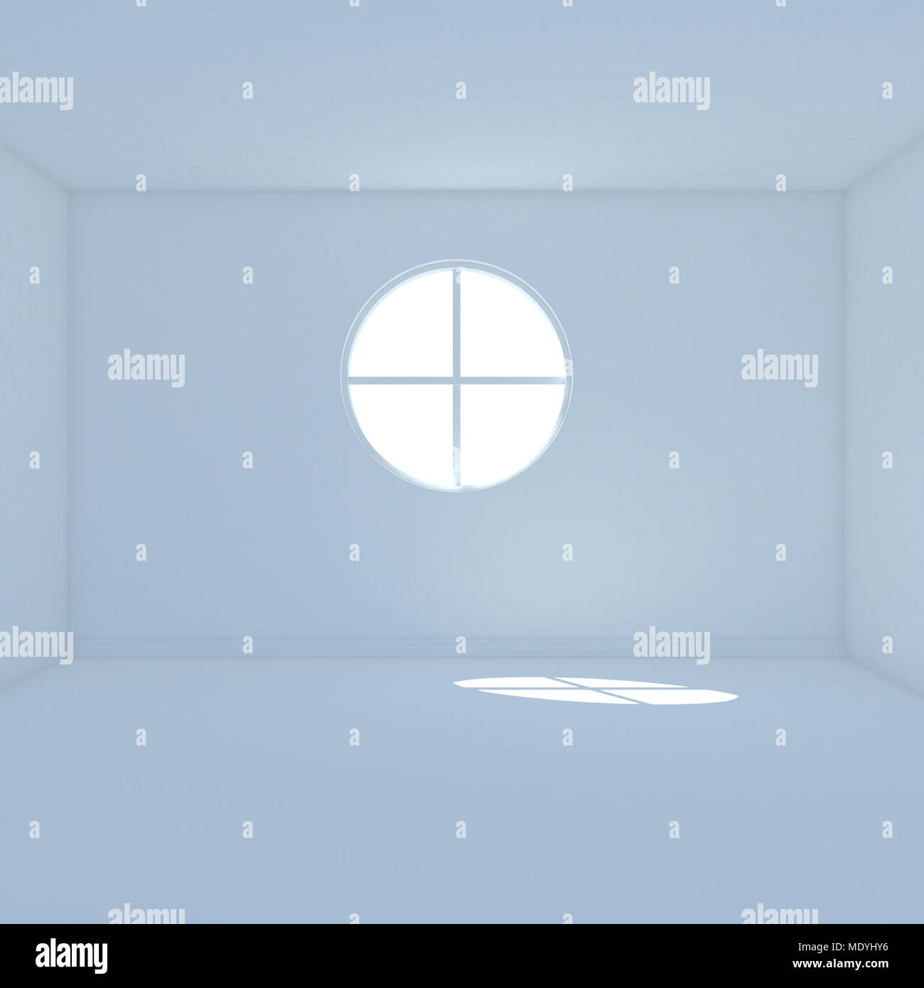 Blue room with big window 3D render Stock Photo - Alamy