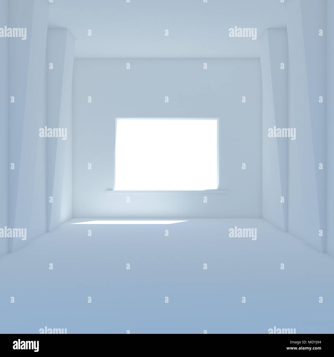 Blue room with big window 3D render Stock Photo - Alamy