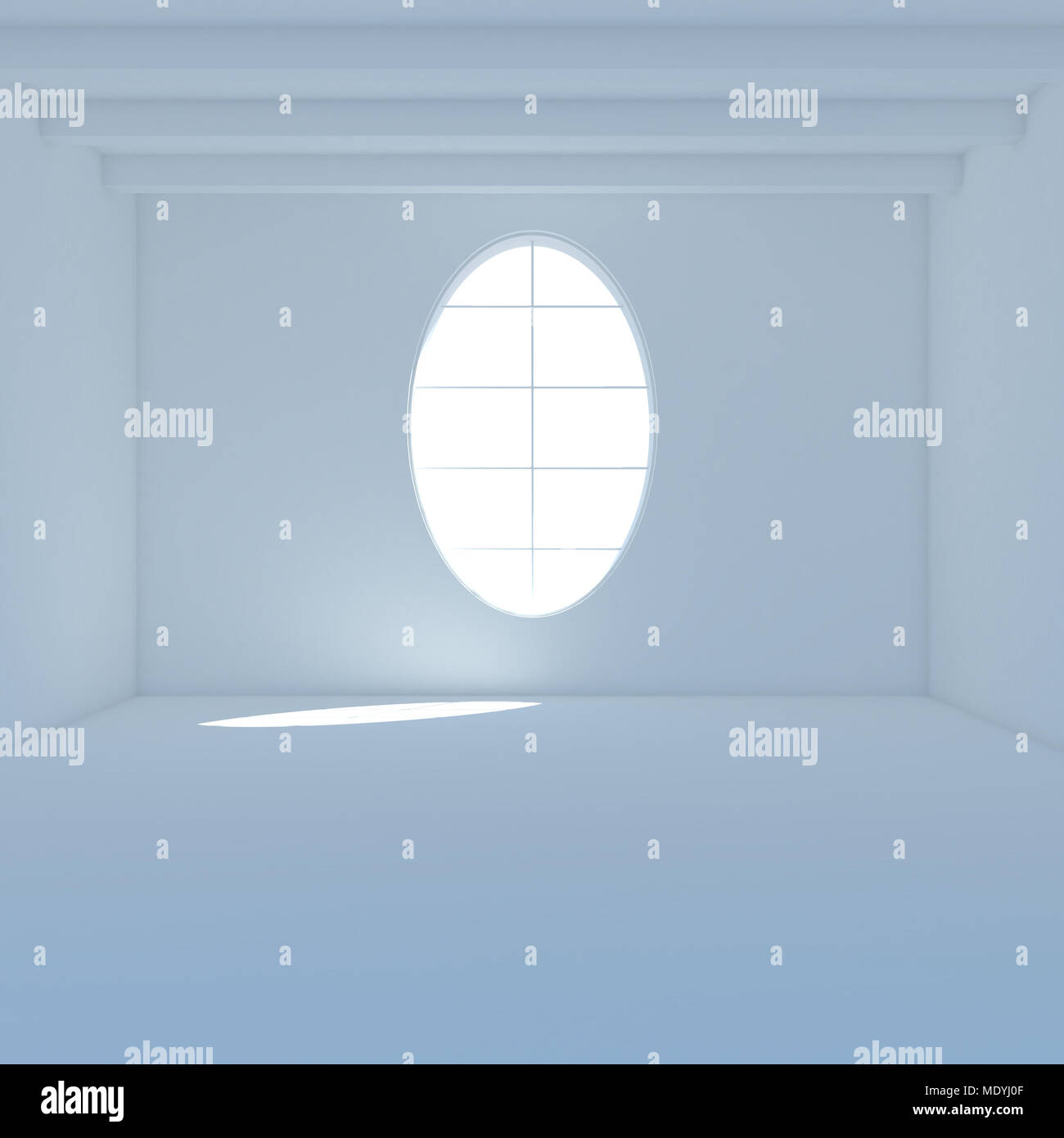 Blue room with big window 3D render Stock Photo - Alamy