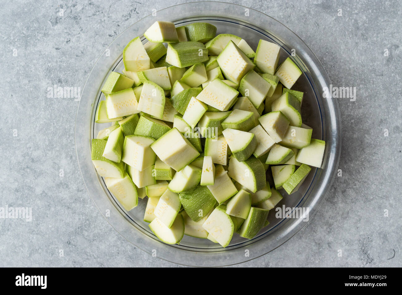 Courgette / Zucchini Chopped Cubes in Glass Bowl. Organic Food Stock ...