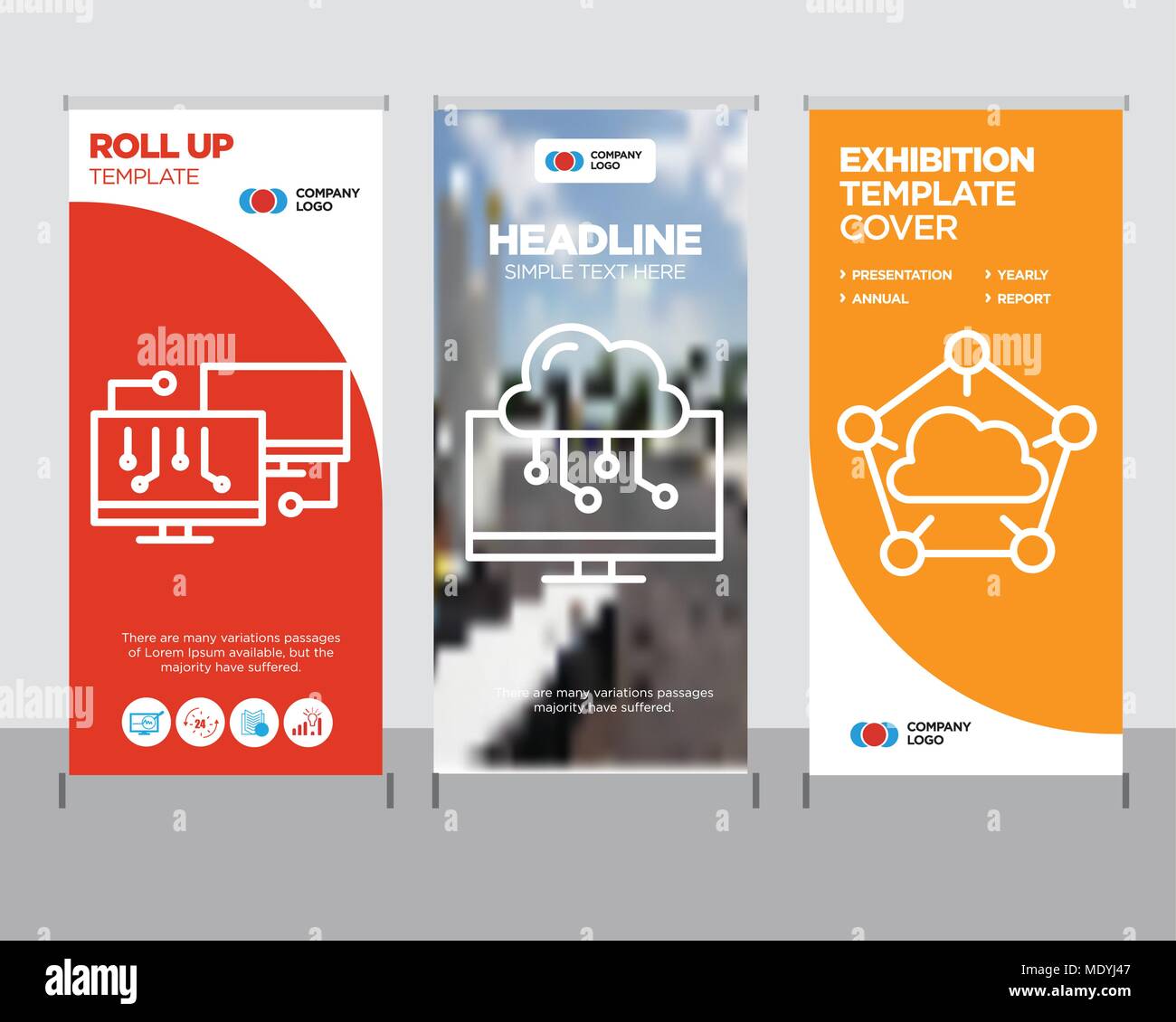 Cloud computing modern business roll up banner design template, Laptop ...