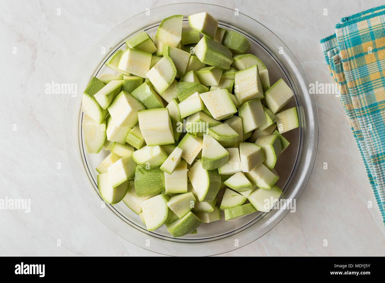 Courgette / Zucchini Chopped Cubes in Glass Bowl. Organic Food Stock ...