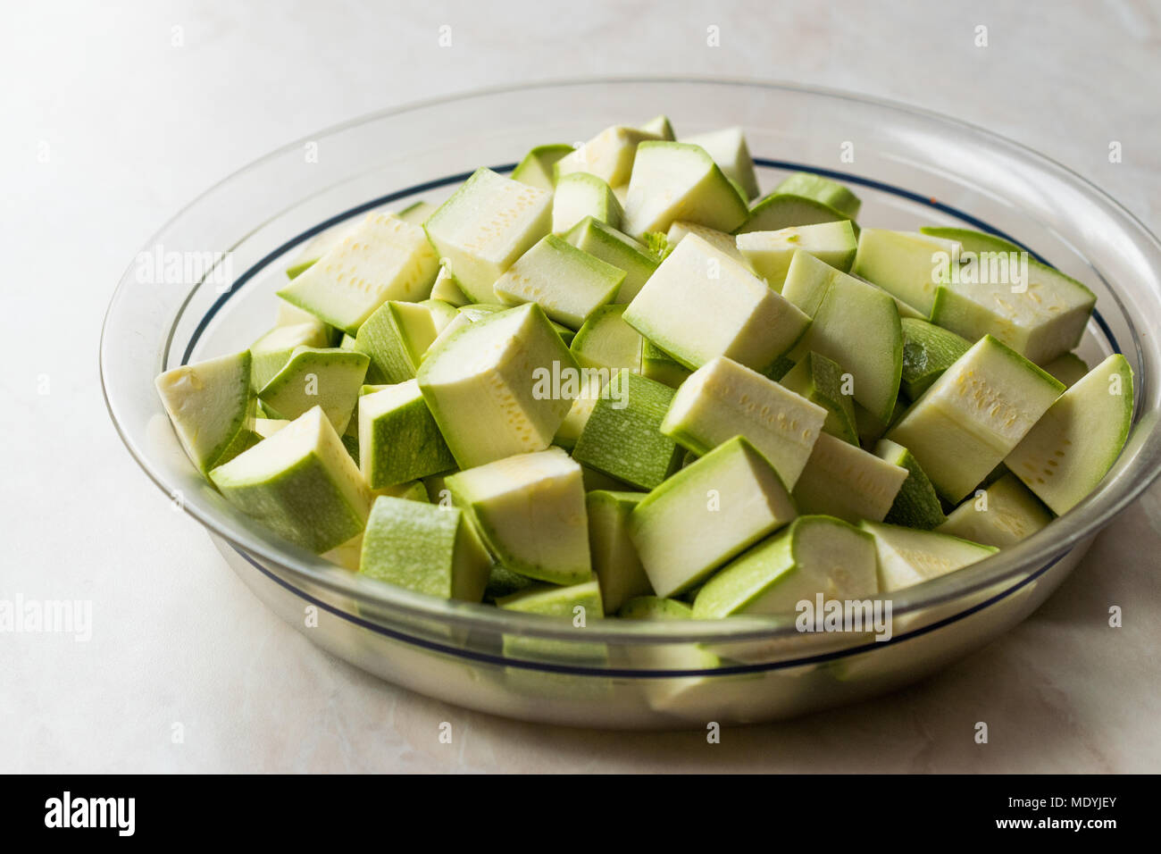 Courgette / Zucchini Chopped Cubes in Glass Bowl. Organic Food Stock ...