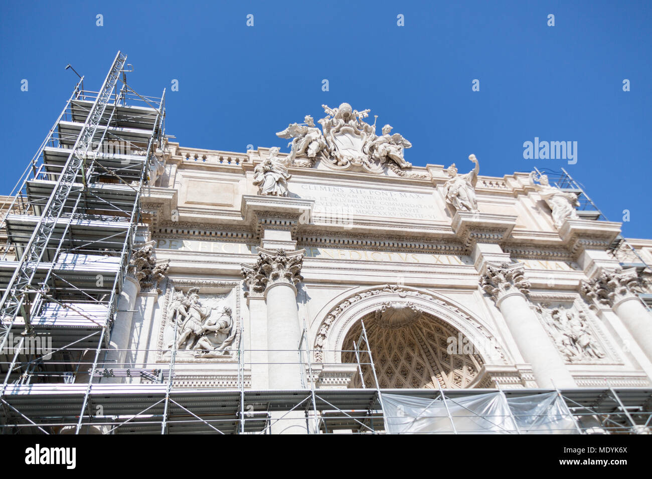 Scaffolding against the front of the Trevi Fountain in Rome, Italy ...