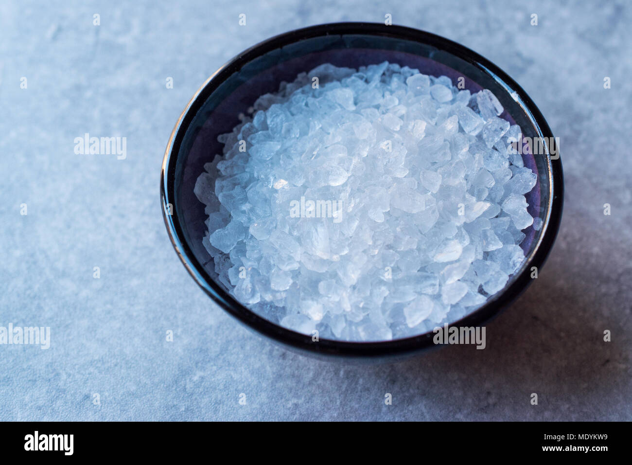 Lemon Sea Salt Crystals on Blue Surface. Organic Product Stock Photo ...