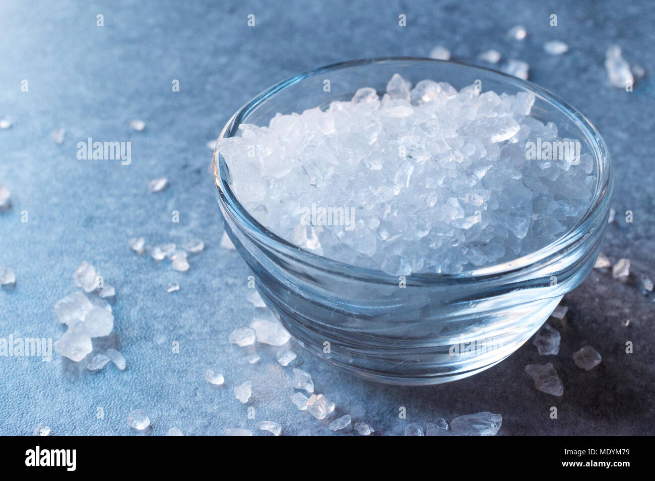 Lemon Sea Salt Crystals on Blue Surface. Organic Product Stock Photo ...