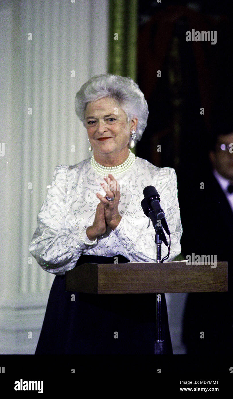 Washington, DC., USA, December, 3, 1989 First Lady Barbara Bush stands ...