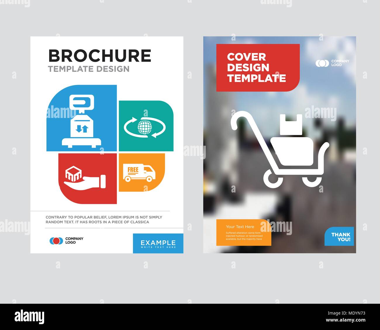 Delivery packages on a trolley brochure flyer design template with ...