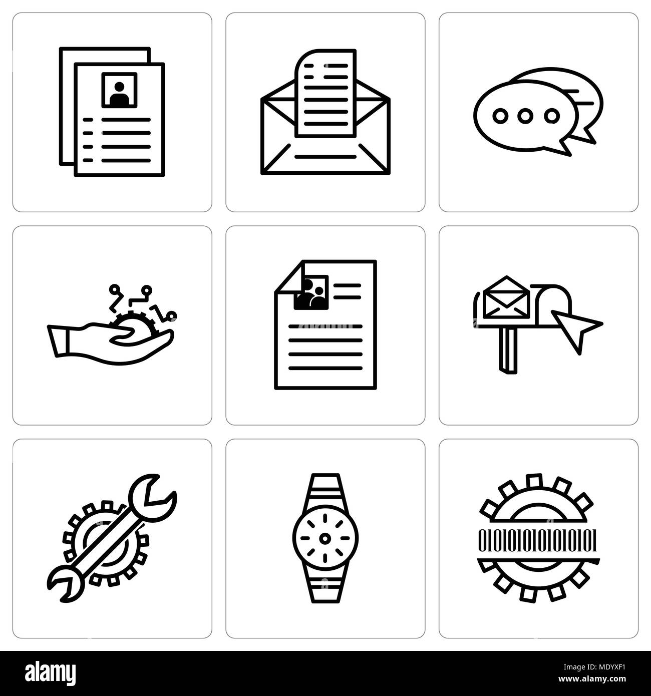 Set Of 9 Simple Editable Icons Such As Binary Code Smartwatch Settings Email Box Development