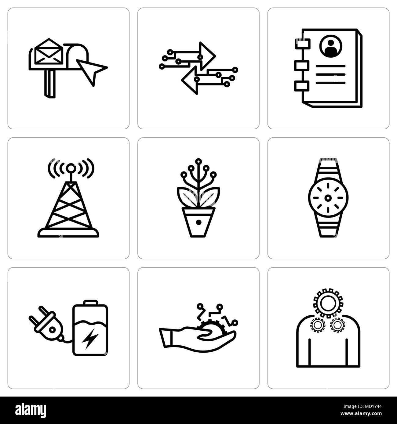 Set Of 9 simple editable icons such as Settings, Development, Battery ...
