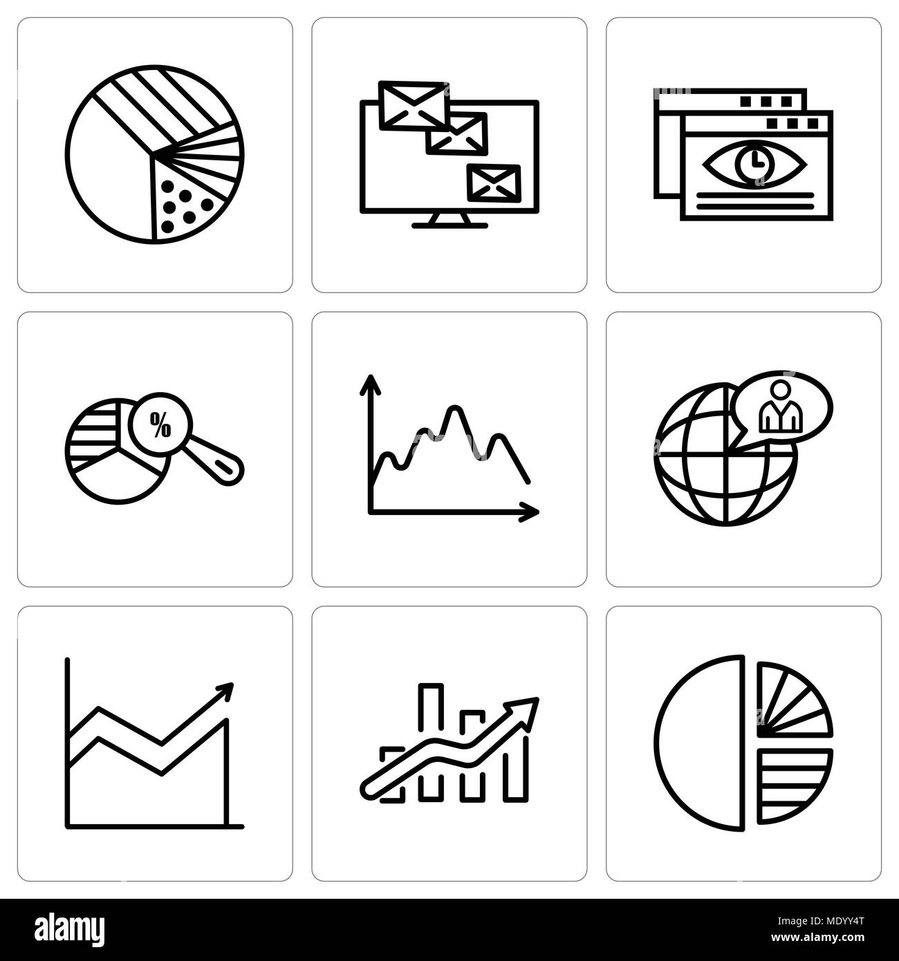 Set Of 9 simple editable icons such as Simple chart, Bars chart, Global ... Set Of 9 simple editable icons such as Simple chart, Bars chart, Global ...