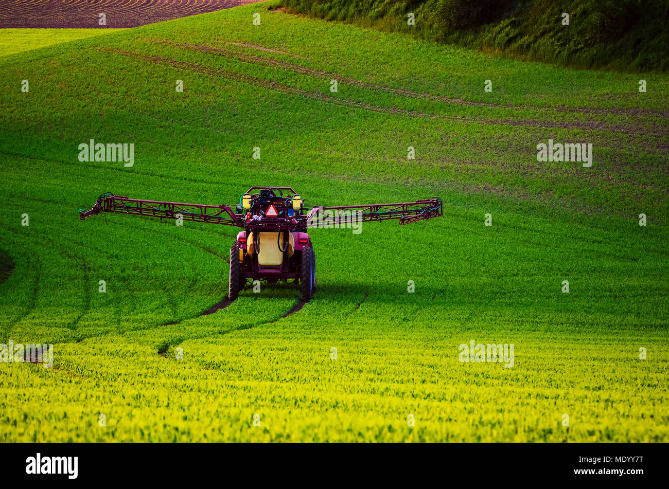 Farm machinery spraying insecticide Stock Photo - Alamy
