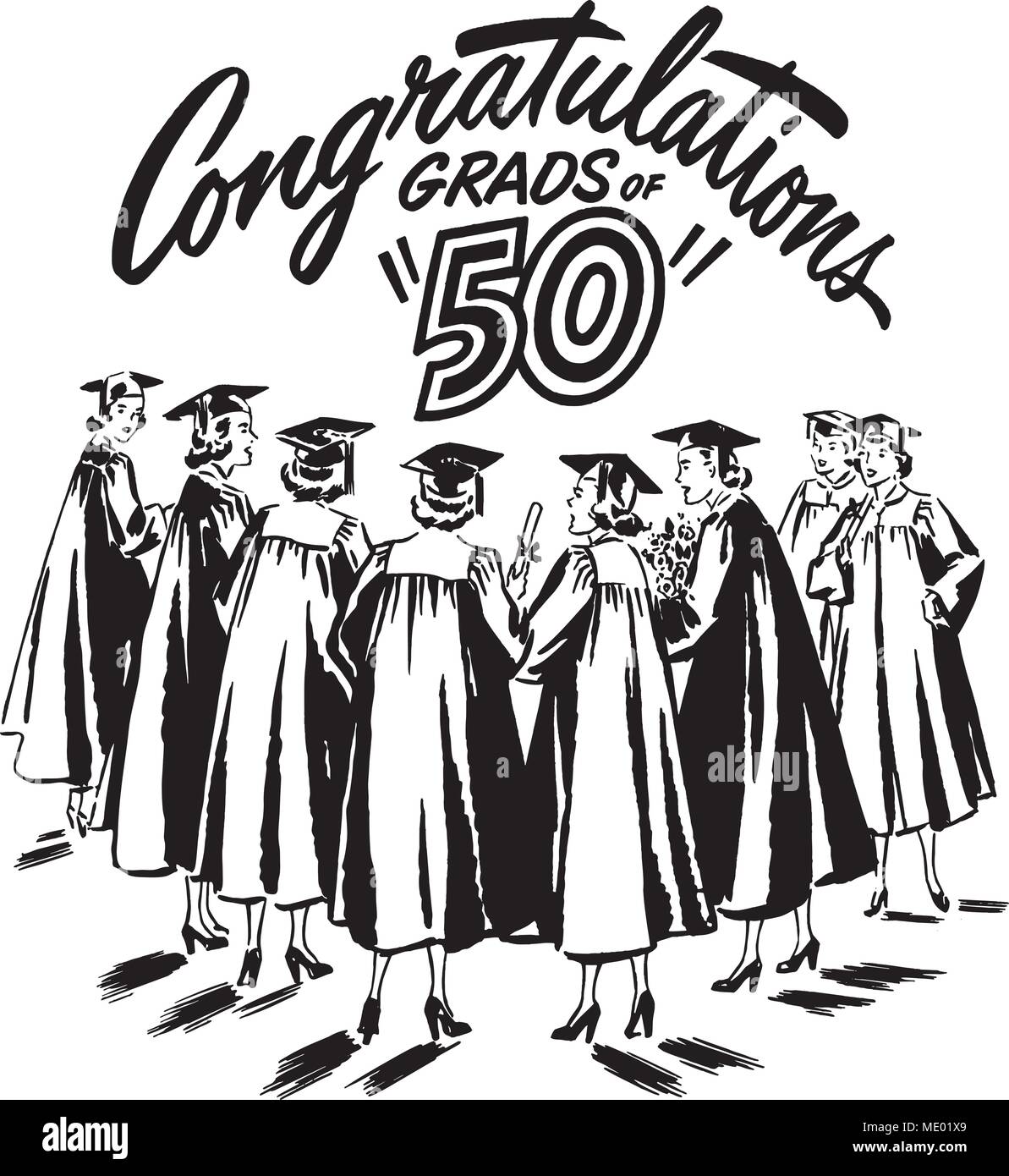 Congratulations Grads of 50 - Retro Clipart Illustration Stock Vector ...