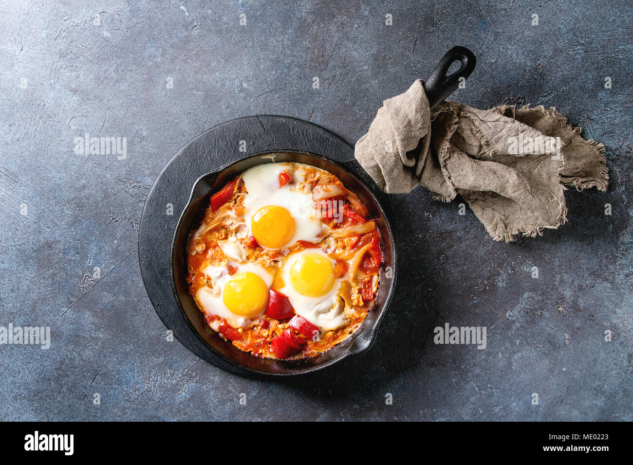 Traditional Israeli Cuisine dishes Shakshuka. Fried egg with vegetables ...