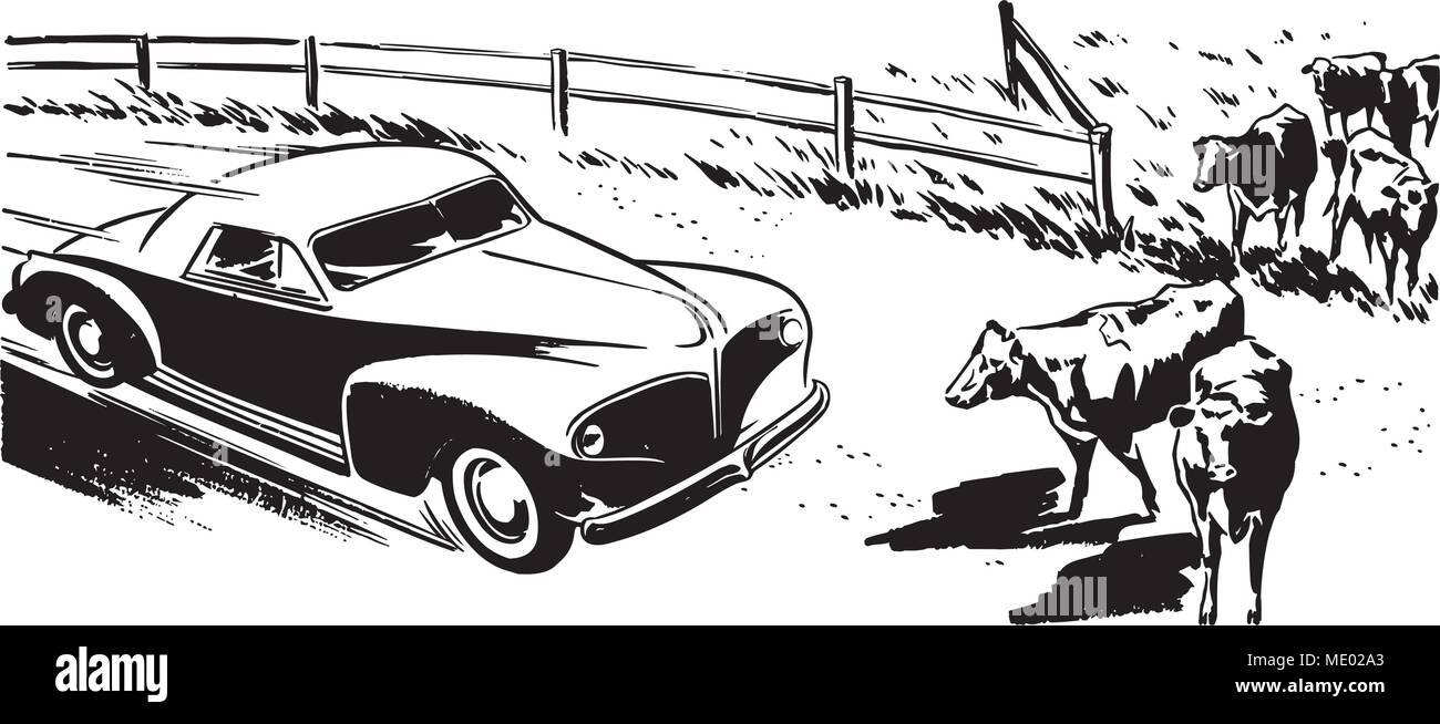 Country Drive - Retro Clipart Illustration Stock Vector Image & Art - Alamy