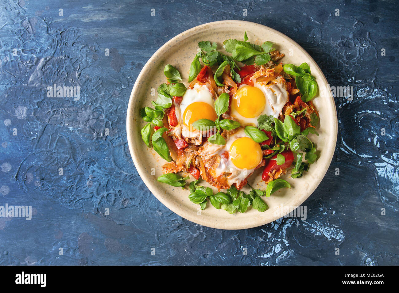 Traditional Israeli Cuisine dishes Shakshuka. Fried egg with vegetables ...