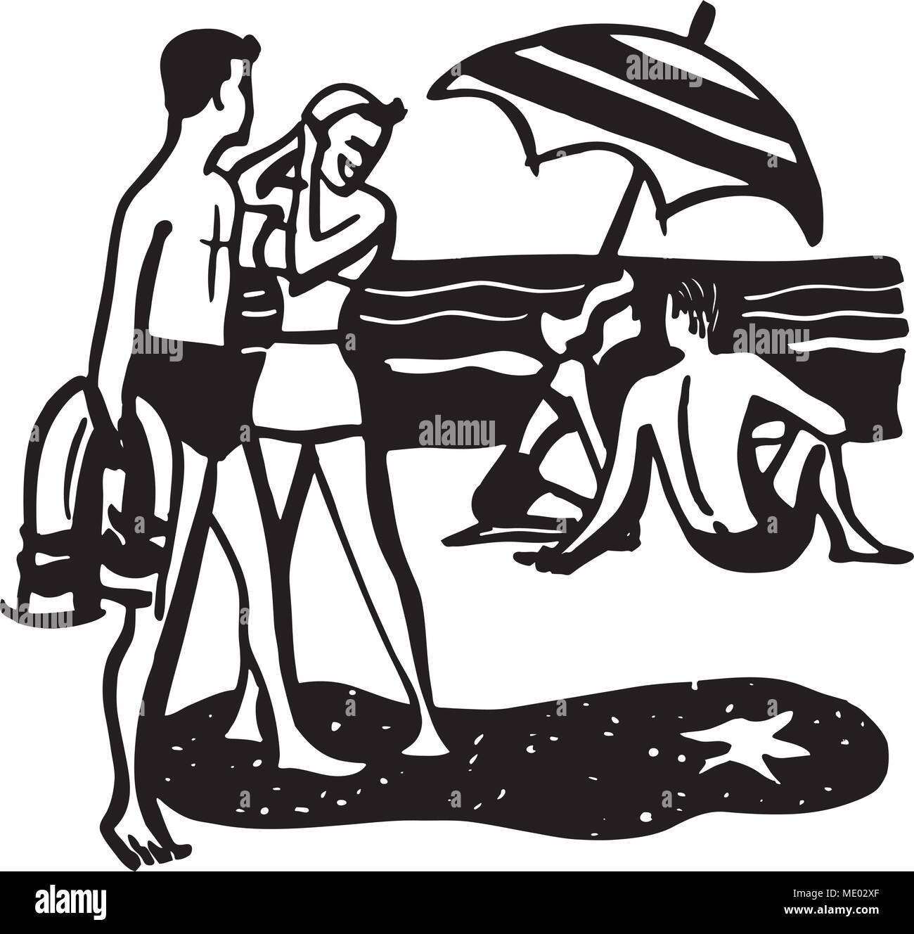 Couples At The Beach - Retro Clipart Illustration Stock Vector Image ...