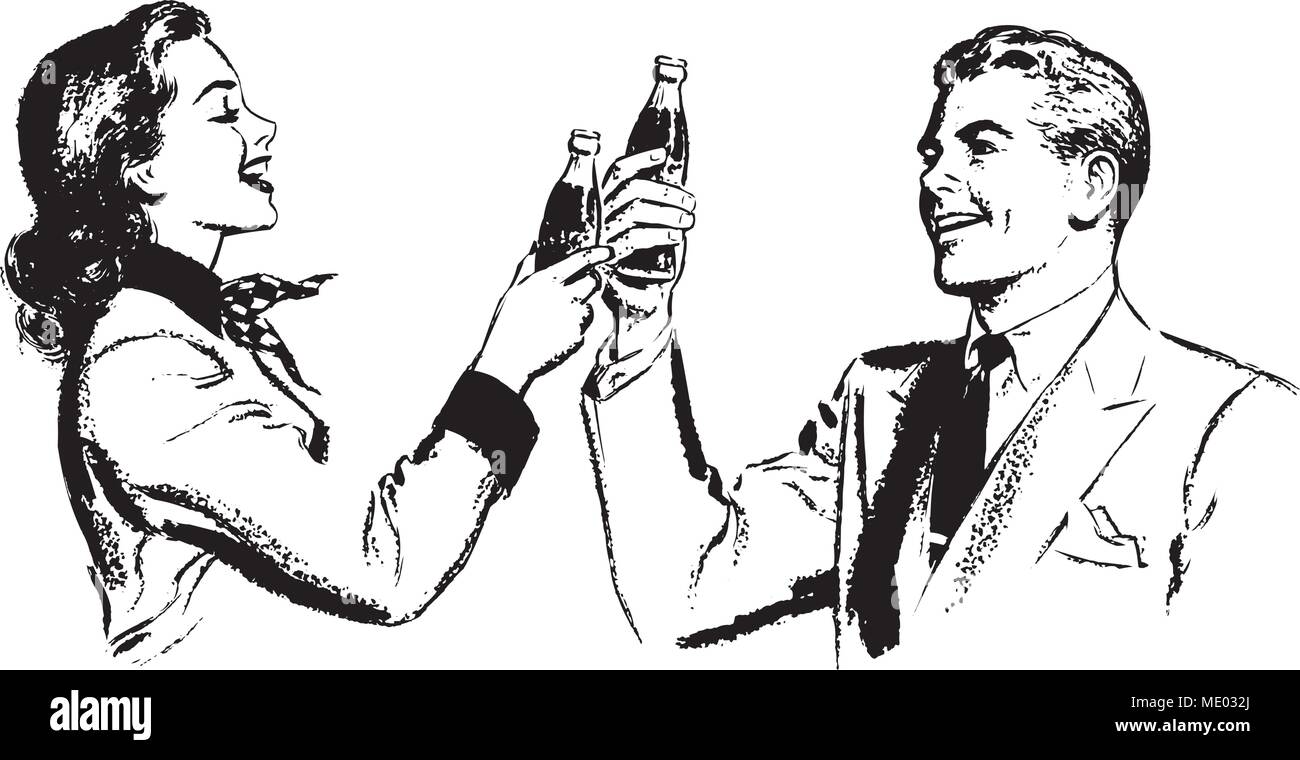 Couple Toasting - Retro Clipart Illustration Stock Vector Image & Art ...