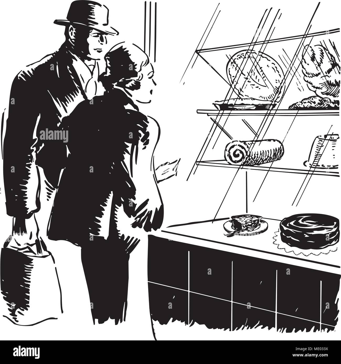 Couple Window Shopping - Retro Clipart Illustration Stock Vector Image ...