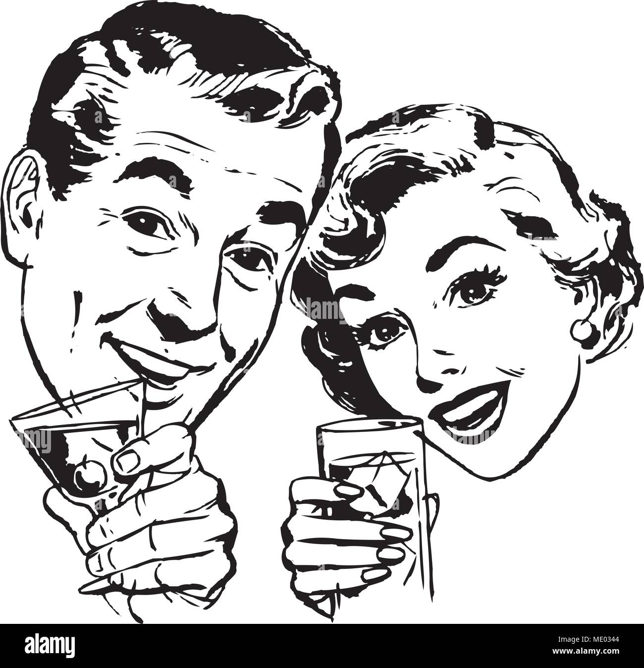 Couple With Cocktails - Retro Clipart Illustration Stock Vector Image ...