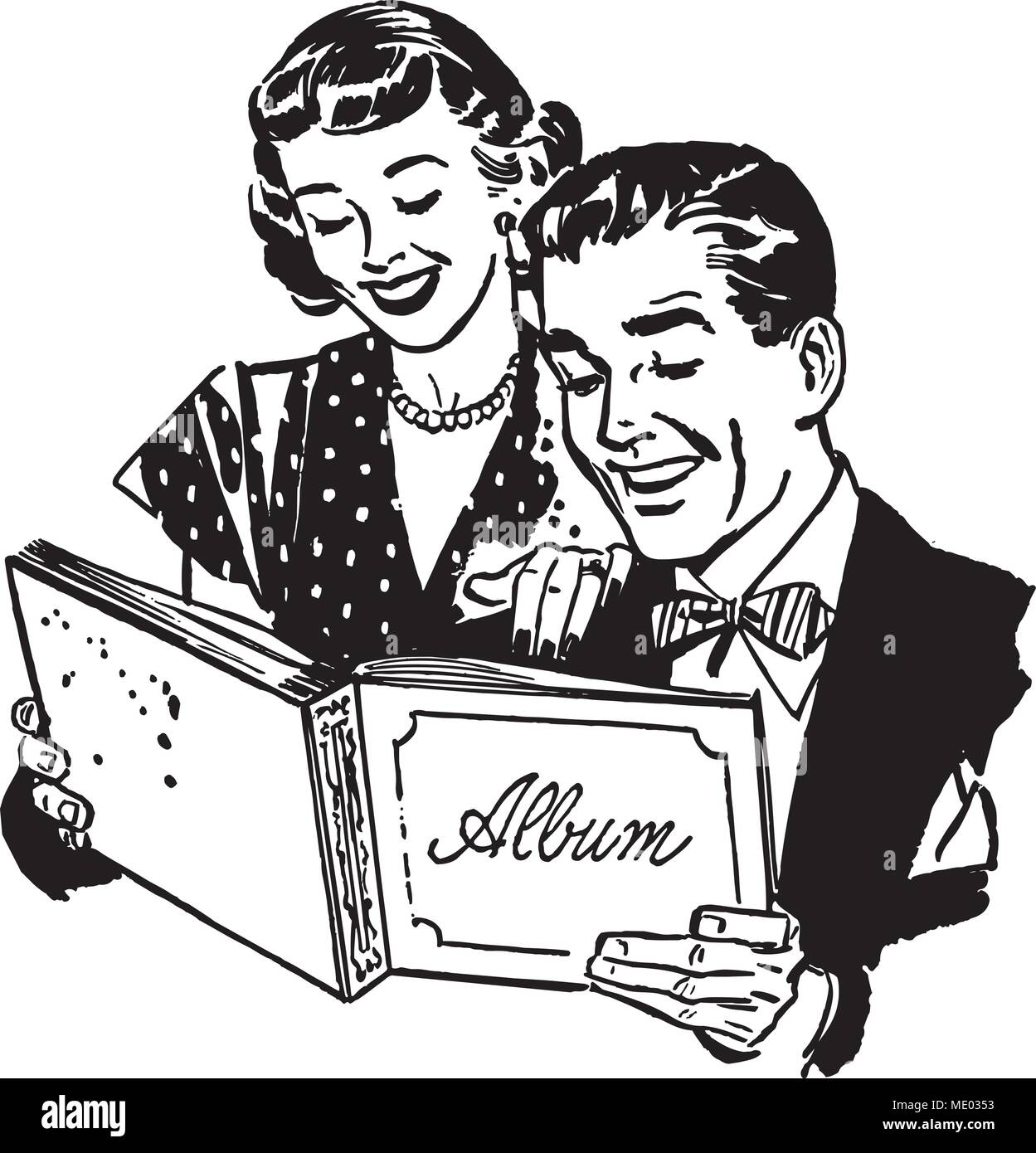 Couple With Photo Album - Retro Clipart Illustration Stock Vector Image ...