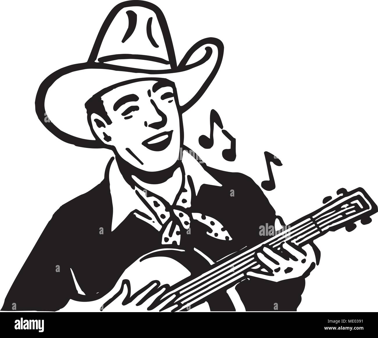 Cowboy Playing Guitar - Retro Clipart Illustration Stock Vector Image ...