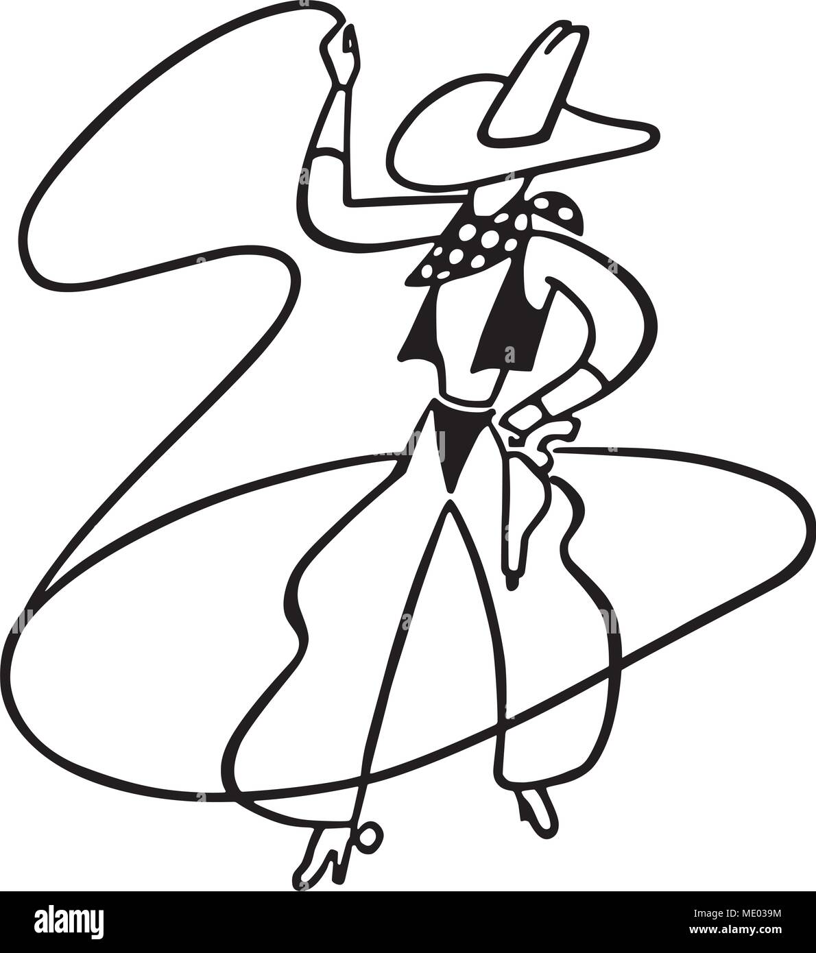 Cowboy Spinning Lariat - Retro Clipart Illustration Stock Vector Image ...